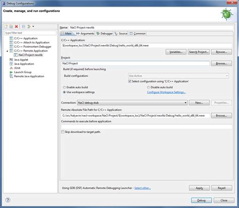 debugging nacl apps in eclipse cdt the chromium projects