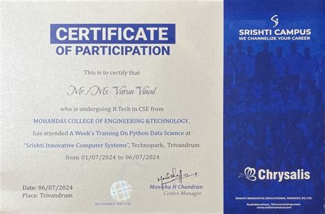 Completed Python Data Science Course At Srishti Varun Vinod Posted On The Topic Linkedin