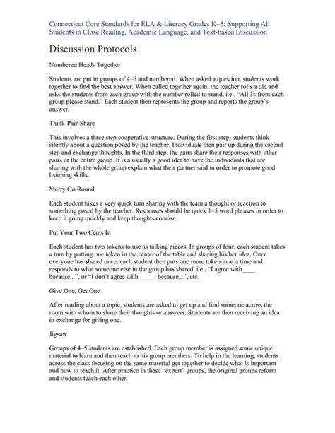 K 5 Ela Discussion Protocols Close Reading And Academic Language