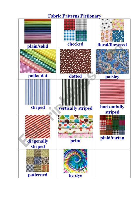 English Worksheets Fabrics Patterns Pictionary English Worksheets Fabrics Patterns Pictionary