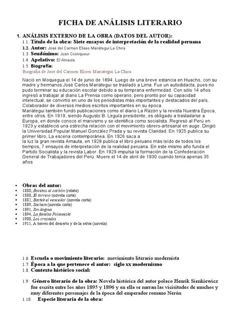 Ficha De Análisis Literario Pdf