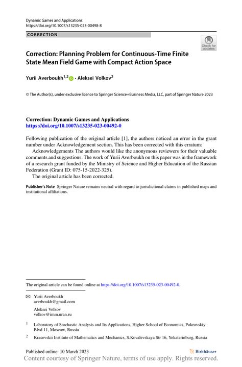 Correction Planning Problem For Continuous Time Finite State Mean Field Game With Compact