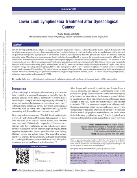 Pdf Lower Limb Lymphedema Treatment After Gynecological Cancer