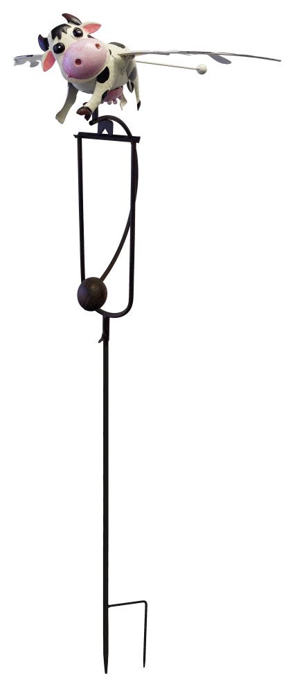 Metal Rustic Flying Cow Rocker Garden Stake Outdoor Kinetic Wind