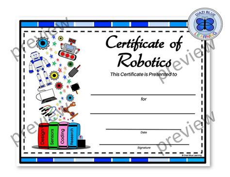 Robotics Award Robotics Certificates Certificate Of Robotics Achievement Certificate Of