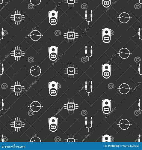 Set Audio Jack Electric Circuit Scheme Processor With Microcircuits Cpu And Electrical Outlet