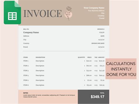 SALE Google Invoice Template Invoice Template Spreadsheet Etsy