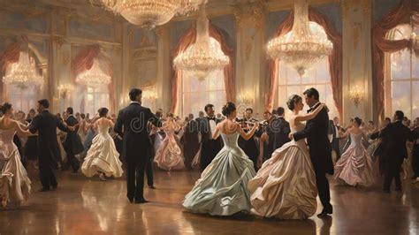 Oil Painting An Elegant 19th Century Ballroom Scene With Couples In