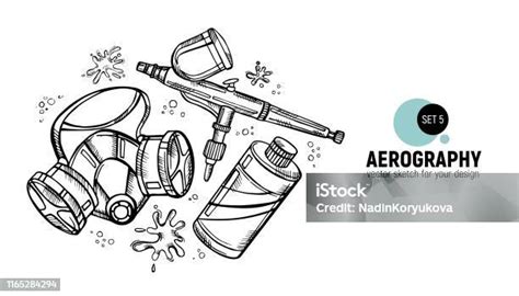 여과 도구의 손으로 그린 벡터 그림 보호 마스크 호흡보호구 에어브러시 및 페인트 세트 5 그래피티에 대한 스톡 벡터 아트 및 기타 이미지 Istock