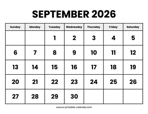 September 2026 Calendar Printable A Printable Calendar