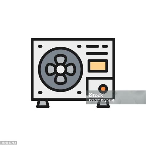 Unit Ac Eksternal Unit Outdoor Perumahan Ikon Garis Warna Datar