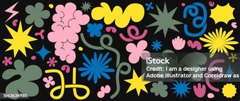 꽃과 구름 모양은 트렌디한 복고풍 90년대 00년대 만화 스타일의 기하학적 추상 스티커 팩입니다 파도 루프 별 거품 펑키 플라워