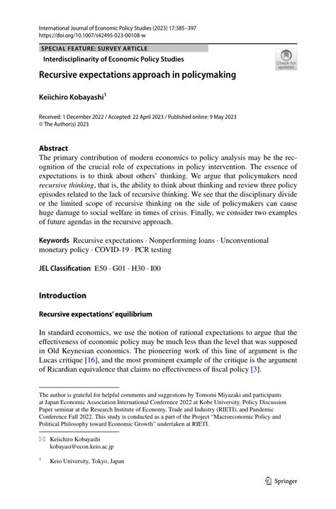 Pdf Recursive Expectations Approach In Policymaking