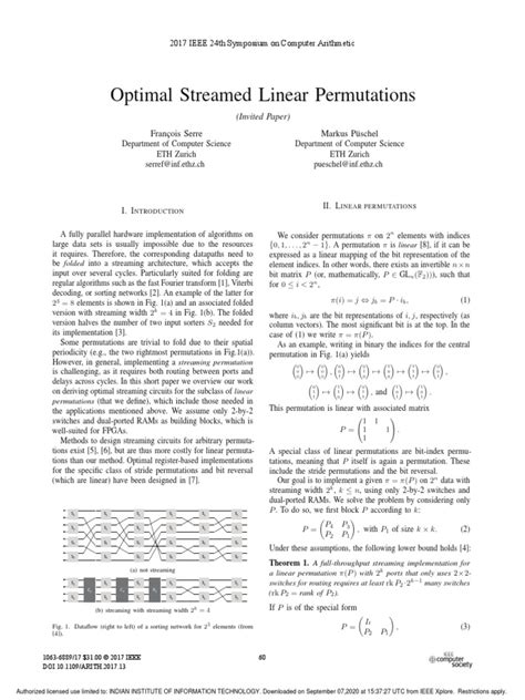 Optimal Streamed Linear Permutations Pdf Permutation Algebra