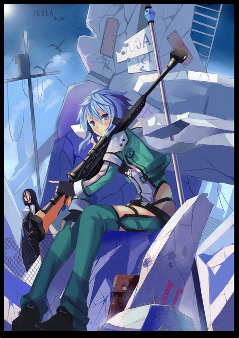 Kirito Sinon And Kirito Sword Art Online Drawn By Qihailunpo