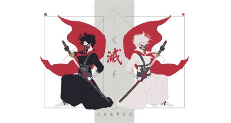 배경 화면 간단한 배경 애니메이션 소녀들 전사 검 흰색 배경 카타나 2800x1500