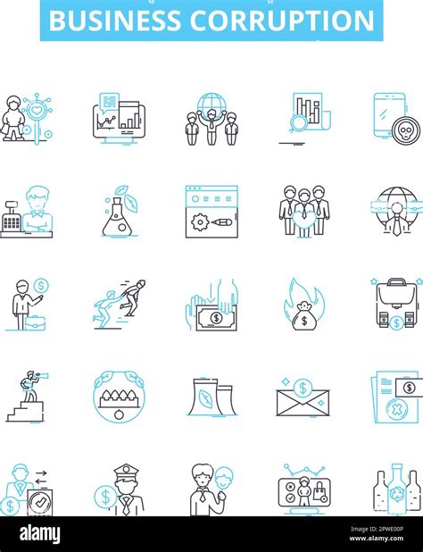 Business Corruption Vector Line Icons Set Bribery Fraud Embezzlement Extortion Collusion