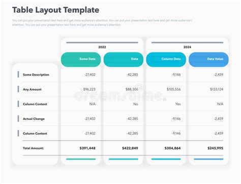 Table Layout Template With Column Year And A Total Amount Row Stock Vector Illustration Of