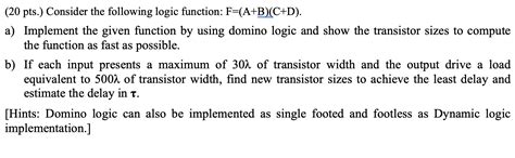 Solved 20 Pts Consider The Following Logic Function