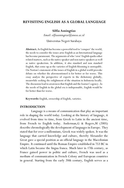 Pdf Revisiting English As A Global Language