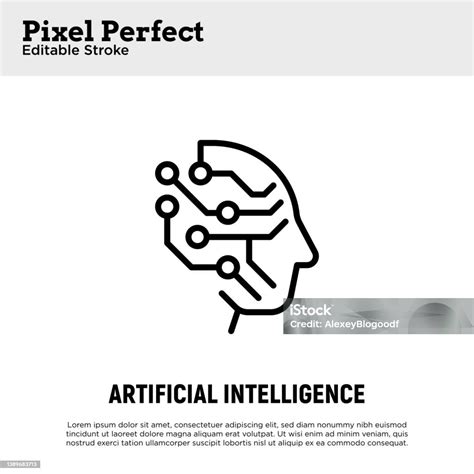 인공 지능 얇은 선 아이콘 딥 러닝 프로세서가 있는 인간의 얼굴 기계 학습 픽셀 완벽 편집 가능한 스트로크 벡터 그림입니다 Cpu에 대한 스톡 벡터 아트 및 기타 이미지