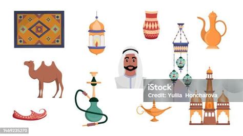 11 동부 이슬람 문화 항목의 벡터 세트입니다 중동의 전통적인 아랍 요소 평면 벡터 그림입니다 두바이에 대한 스톡 벡터 아트 및 기타 이미지 Istock