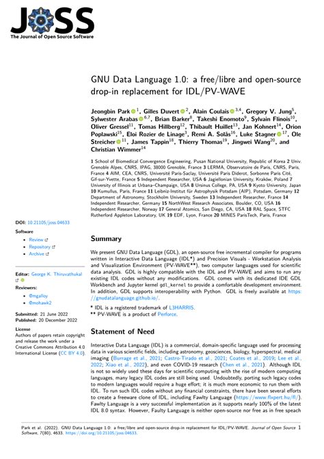 Pdf Gnu Data Language 10 A Freelibre And Open Source Drop In