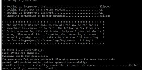 Checking Connection To Master Database Failed FOG Project