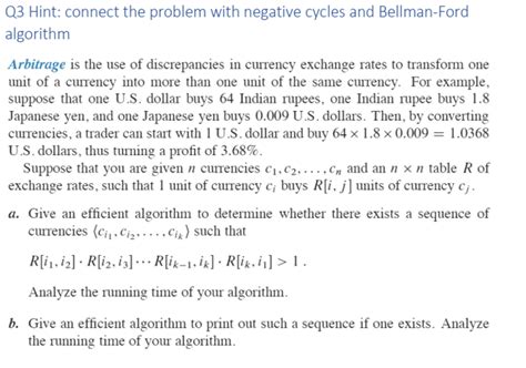 Solved Q3 Hint Connect The Problem With Negative Cycles And