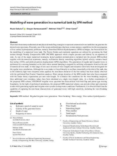 Pdf Modelling Of Wave Generation In A Numerical Tank By Sph Method