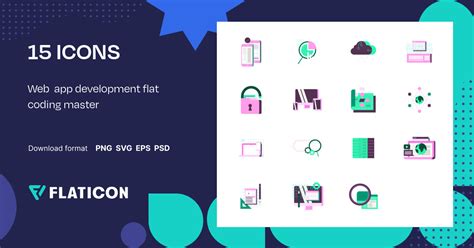 Web App Development Flat Coding Master Icon Pack 15 Svg Icons