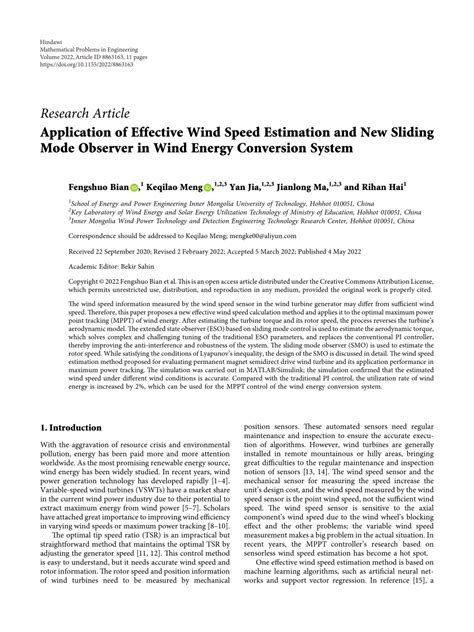 Pdf Application Of Effective Wind Speed Estimation And New Sliding Mode Observer In Wind