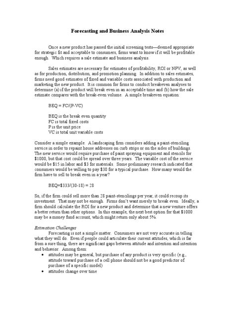 Forecasting And Business Analysis Notes Pdf Business Business Economics