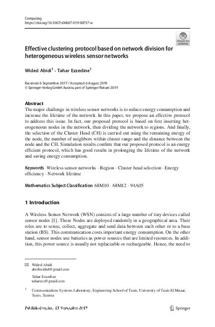 Pdf Effective Clustering Protocol Based On Network Division For Heterogeneous Wireless Sensor