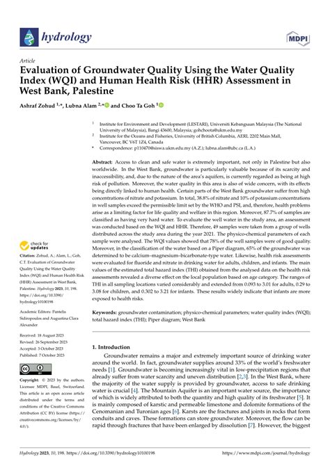 Pdf Evaluation Of Groundwater Quality Using The Water Quality Index Wqi And Human Health