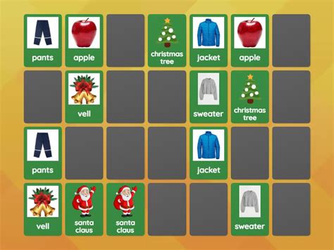 Memory Game Vocabulary Matching Pairs