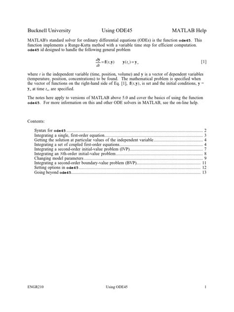 using ode45 ordinary differential equation parameter computer