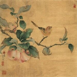 Apple Fruits And Bird Song Dynasty Taste Meticulous Botanic Painting