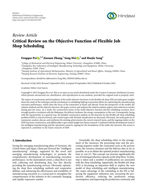 Pdf Critical Review On The Objective Function Of Flexible Job Shop