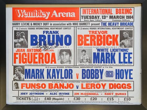 Actual Fight Poster Frank Bruno Vs Juan Figueroa 13th March 1984 Signed