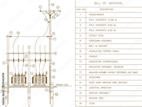 Vector Sketch Illustration Of Detailed Design Drawing Of Transformer