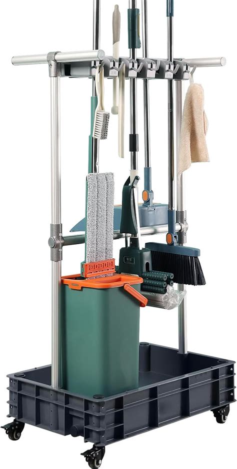 Broom Mop Holder Cleaning Supplies Organizer Janitor Carts