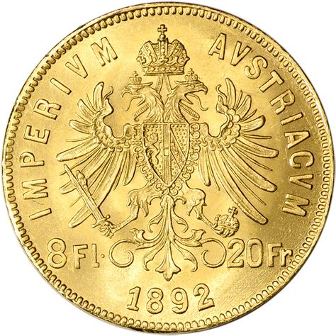 1892 Austria Gold 8 Florin20 Francs 1867 Oz Franz Joseph I Au