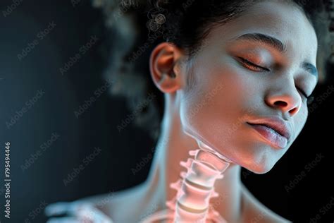 X Ray Neck And Body Of Girl Exam And Study Of Vocal Cords Trachea And Cervical Vertebrae Of
