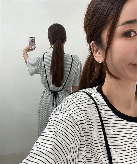 [빅사이즈 가능 88사이즈] 스트라이프 티셔츠 뷔스티에 맥시 롱 원피스 임부복 가능 에이블리