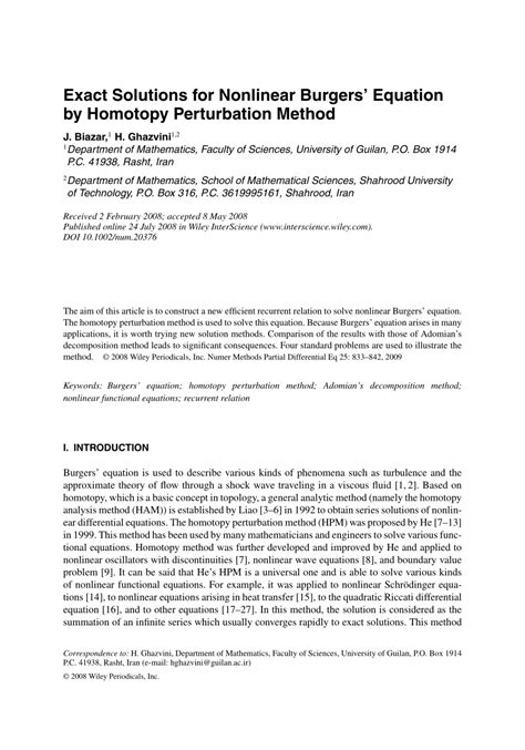 Pdf Exact Solutions For Nonlinear Burgers Equation By Homotopy Perturbation Method