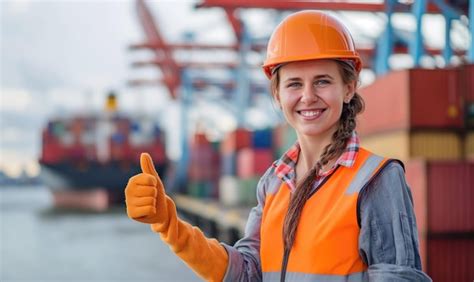 Premium Photo Female Cheerful Offshore Oil Rig Engineer With Toothy Smile And Orange Hard Hat