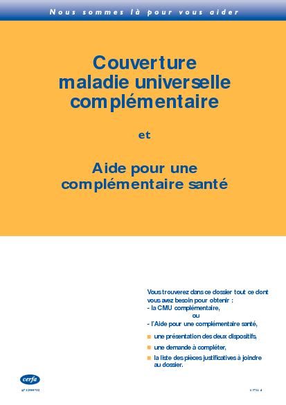 Demande De Couverture Maladie Universelle Complémentaire Et Demande Daide Pour Une
