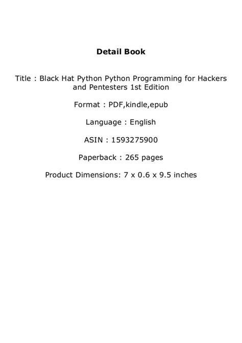 Black Hat Python Python Programming For Hackers And Pentesters 1st