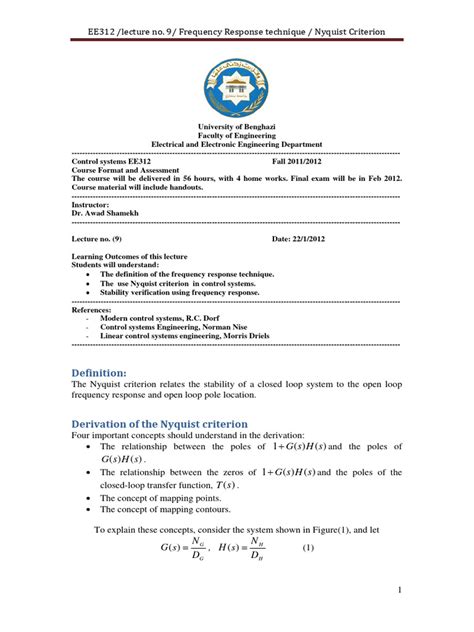 Ee 312 Lecture 9 Pdf Mathematical Objects Systems Theory